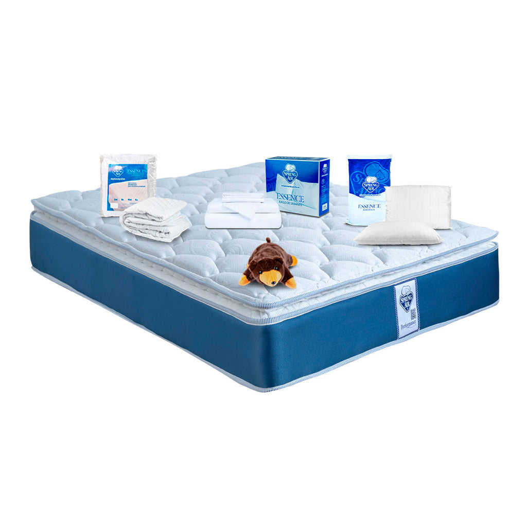 Colchón Spring Air Cota + 2 Pack Almohadas Peach Feel + Sabanas + Prot